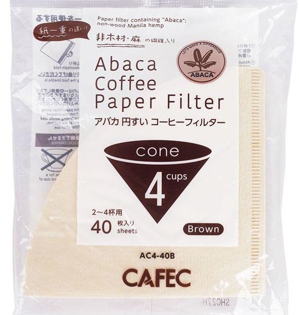 CAFEC ABACA Cone-Shaped Filter Paper 4 Cup, Brown - Crema